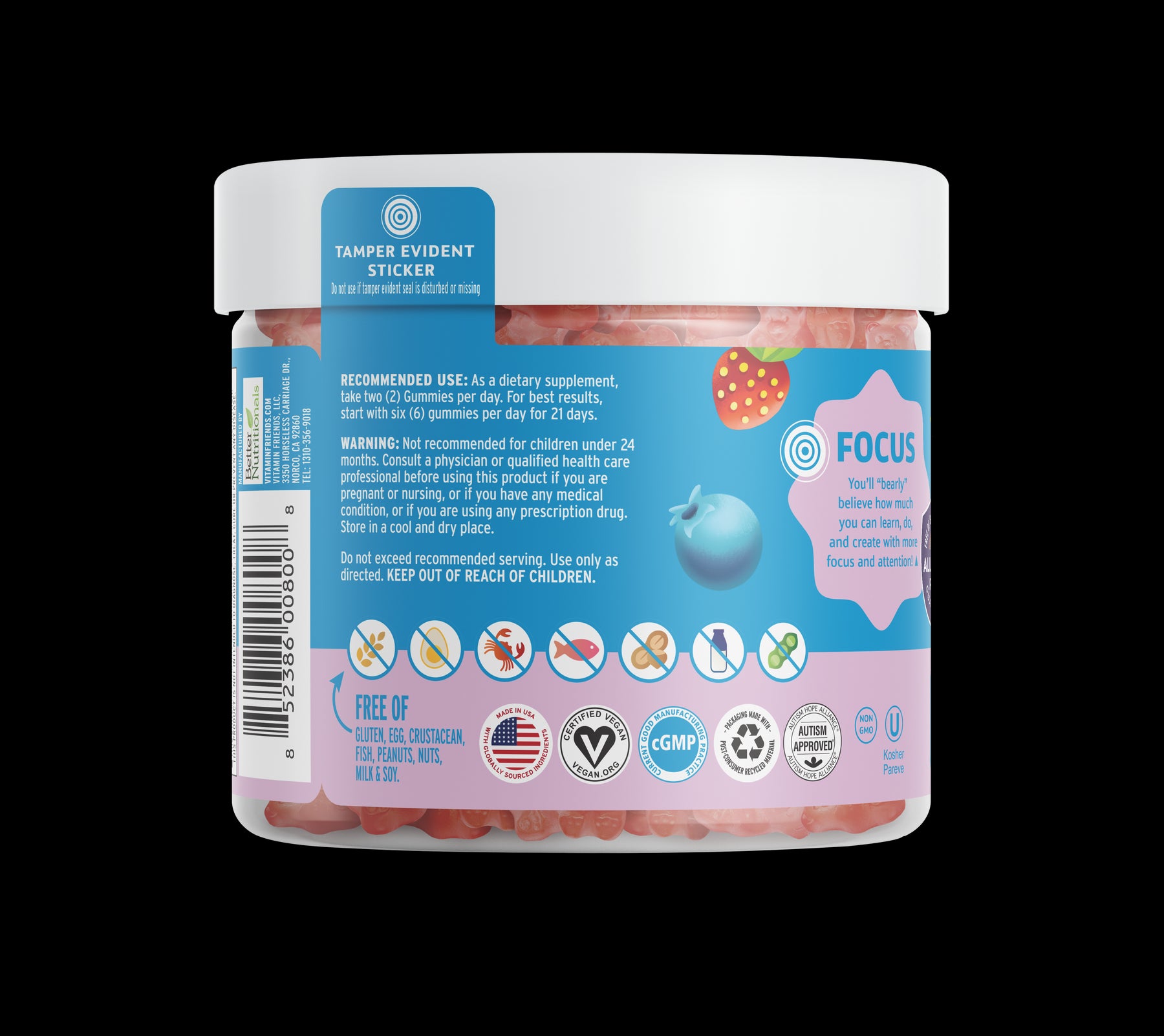 Vitamin Friends Kids Vegan Focus Gummies